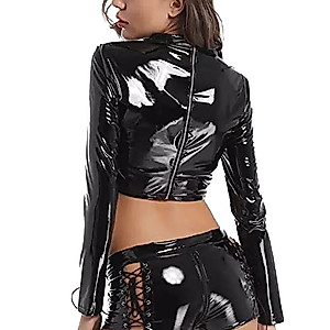 ZHENGJC Wet Look Lingerie for Women Women Latex Lingerie Sexy Latex Costume Corsets Slutty Party