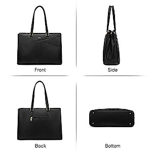 Laptop Tote Bag for Women 15.6 Inch Waterproof Leather Computer Bags Business Office Work Briefcase Black
