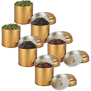 Oungy 12 PCS Small Tea Tin Canisters with Airtight Double Lids 8 OZ Loose Leaf Tea Storage Tea Containers Round Tin Can Box for Loose Tea Spices Cube Sugar