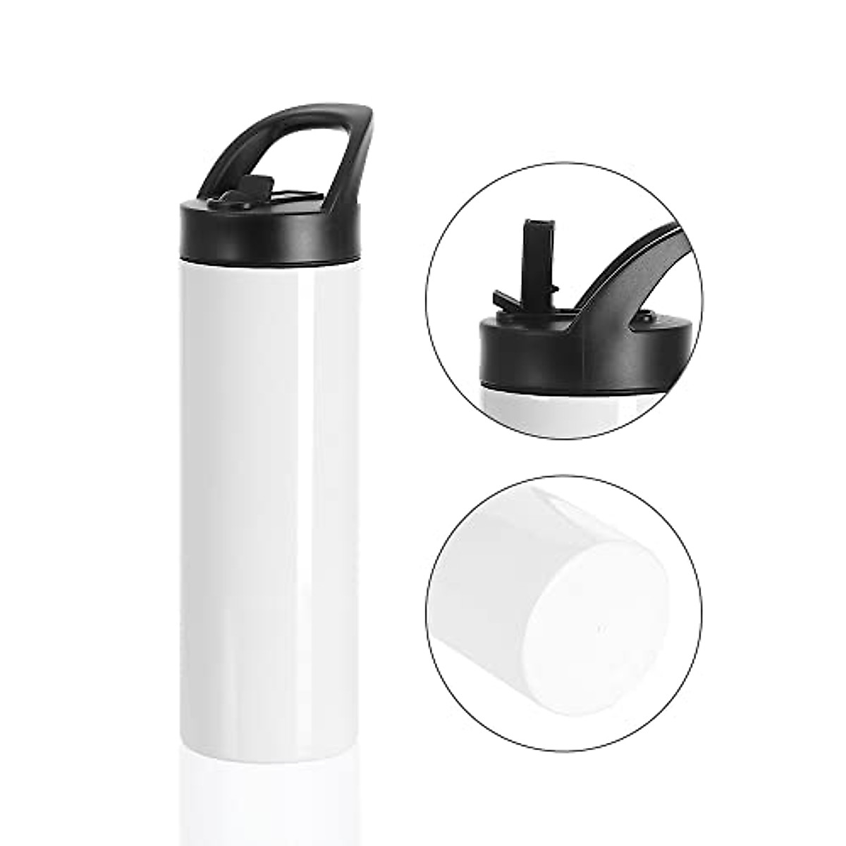 PYD Life Sublimation Tumblers Blanks Cups Water Bottle White 20 OZ Skinny Straight Sports Bottles Mugs with Portable Sippy Up Lid with Straw,for Tumbler Heat Press 4 Pack