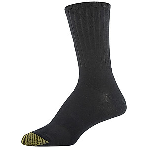 GOLDTOE Women's Casual Ribbed Crew Socks, 6-Pairs, Black, Medium