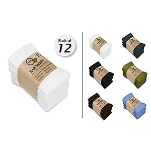 Softolle Kitchen Towels, Pack of 12 Bar Mop Towels -16x19 Inches -100% Cotton White Super Absorbent Towels, Multi-Purpose for Home and Bar Cleaning (White)