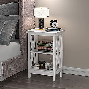 VECELO Modern X-Design Night Stand, Nightstands End Storage Versatile Shelf Side Table,Easy Assembly, Pearl White
