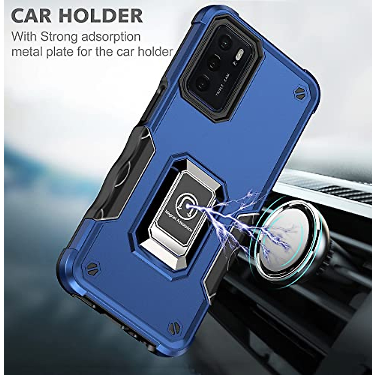 Compatible with Oppo Reno 6 5G, Armor Bumper Case for Oppo Reno 6 5G with Built-in Kickstand Shockproof Hybrid Heavy Duty Cover Tough Case for Oppo Reno 6 5G