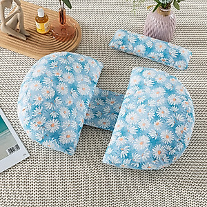 Lemfux Maternity Belly Double Wedge Pillows for Pregnant Women Sleeping, Elegant Small Adjustable Daisy Patterned Pregnancy Pillow for Back Support, 100% Cotton, Ultra Soft, for Side Sleeper