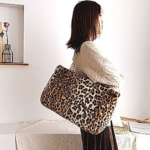 Aisa Choice Women's Faux Fur Tote Purse Furry Leopard Large Capacity Shoulder Bag Satchel Handbag …
