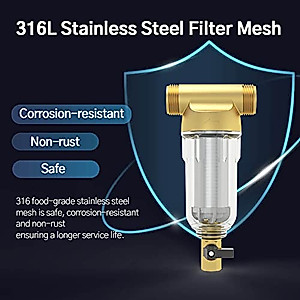 Besdor Swater 1 Spin Down Sediment Filter For Well Water, Reusable Whole House Pre-Filter System, 40 Micron, 316L Stainless Steel Mesh, Solid Lead-Free Brass, 1” MNPT + 3/4” FNPT + 3/4" MNPT