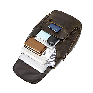 LANNSYNE Retro Distressed Cowhide Leather Backpack for Men fits 16" Laptop Rucksack Travel Weekender Daypack