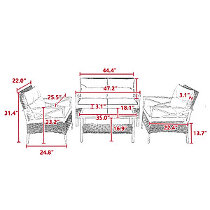 Hlcodca Outdoor Patio Furniture Sectional Sofa Set,4-Piece Rattan Wicker Dining Conversation Patio Set with Cushion & Table for Porch Yard Pool or Backyard (Blue/Garden@)