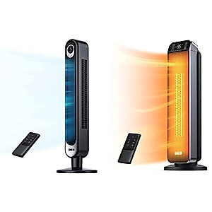 Dreo Cruiser Pro T1 Tower Fan, 42 Inch Quiet Oscillating Bladeless Fan with Remote, 3 Modes & 24 Space Heater, 10ft/s Fast Quiet Heating Portable Electric Heater with Remote, 3 Modes, Black