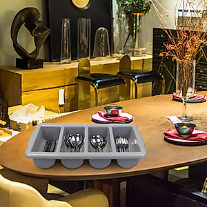 Rinboat 4-Pack Plastic 4-Compartment Cutlery Bin, Commercial Cutlery Holder, Gray