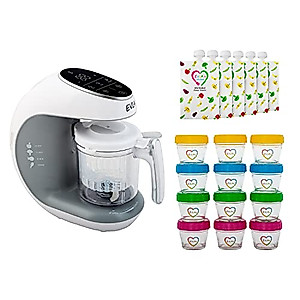 EVLA'S Baby Food Maker, Food Processor Blender Grinder Steamer and Baby Food Storage Glass Jars for Healthy,Homemade Food with 6 Reusable Pouches