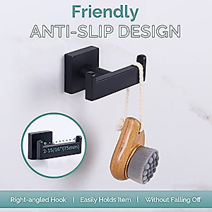 Angle Simple Double Towel Hook Matte Black, SUS304 Stainless Steel Bathroom Robe Holder, Shower Towel Hanger Wall Mounted