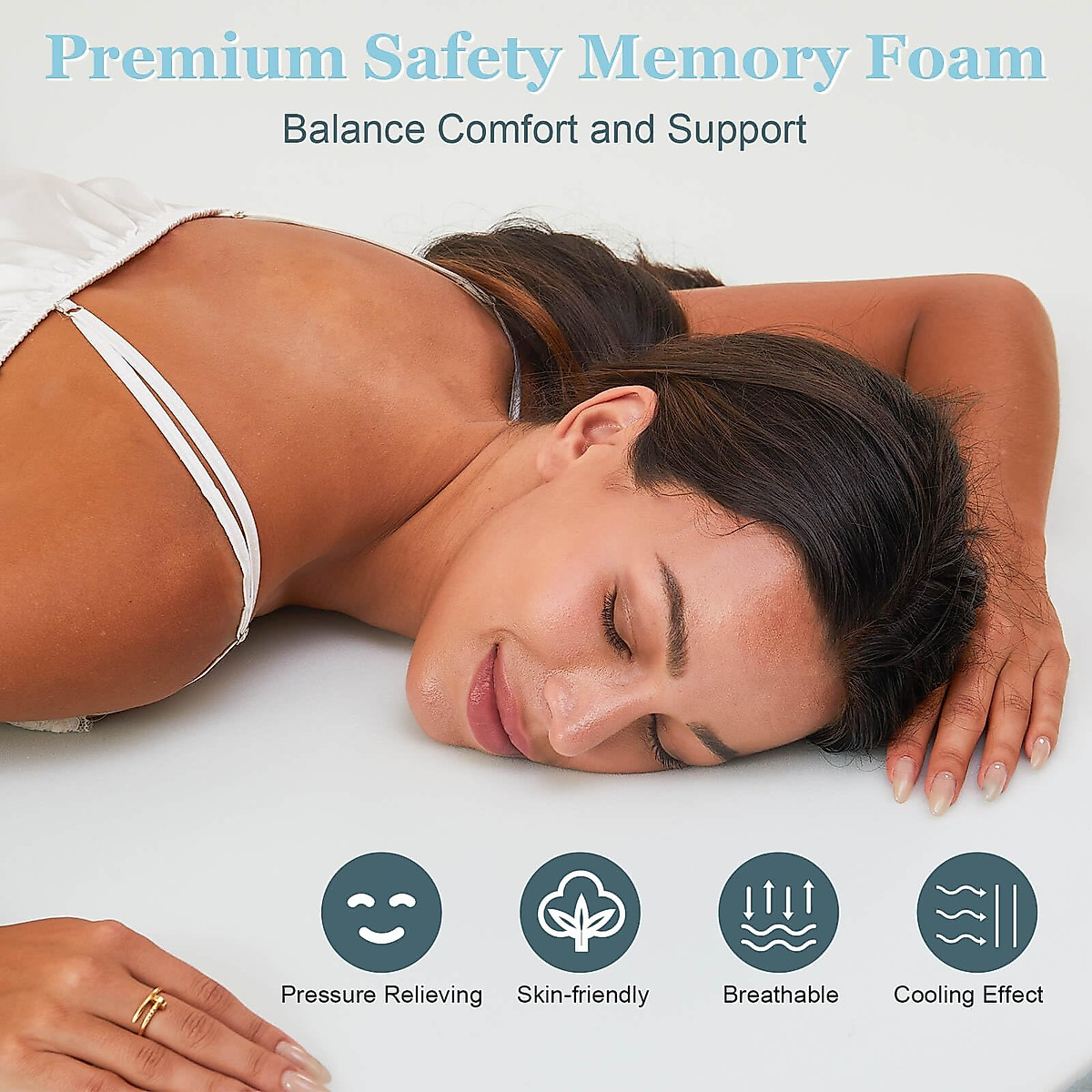 Comehealthy 3 Inch Memory Foam Mattress Topper, Cot Size Foam Bed, Mattress Topper for Back Pain, Cooling Gel Bed Topper for Sleeper Sofa, Dorm, RV,Camper, White