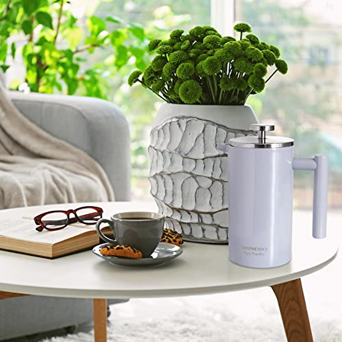 Mixpresso Stainless Steel French Press Coffee Maker 27 Oz 800L Double Wall Metal Insulation Coffee Press & Tea Brewer Easy Clean & Easy Press, Strong Quality Coffee Press (Light Blue)