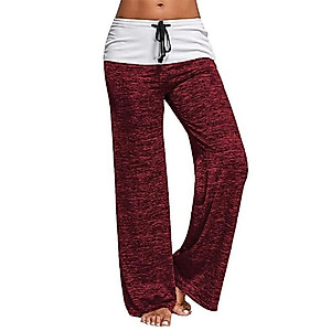 high Waisted Leggings for Women Womens Drawstring Elastic Waist Palazzo Pants Bell Bottom Pants Flare Leg Bootcut Sports Yoga Activewear Pants Red XL