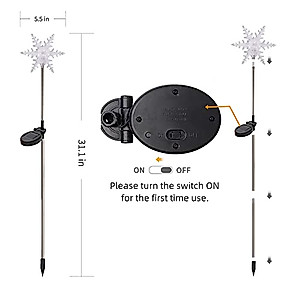 Glintoper 4 Pack Solar Christmas Snowflakes Figurine Lights, Outdoor Solar Powered Snowflake Decorative Lights with Garden Stakes, Warm White LED Xmas Lighting Yard Stake for Path Lawn Patio Decor