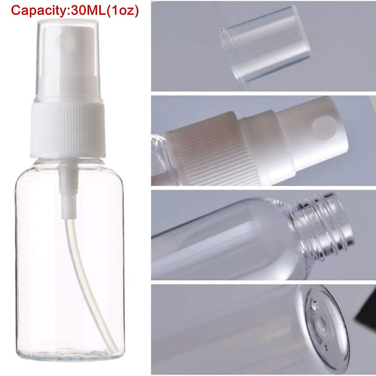 SINIDE Spray Bottles 30 ml/1 oz, 4 Pack Clear Empty Fine Mist Plastic Mini Travel Bottle Set, Portable Refillable Makeup Sprayer Containers for Perfume, Liquids, Aromatherapy, Small Size