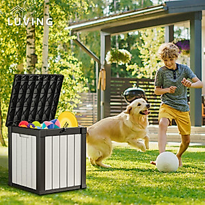 LUVING 50 Gallon Outdoor Storage Box Waterproof, Patio Storage Box with Lockable Lid, UV Resistant Outdoor Storage Bin for Indoor Patio Deck Backyard Garden Pool, White&Black