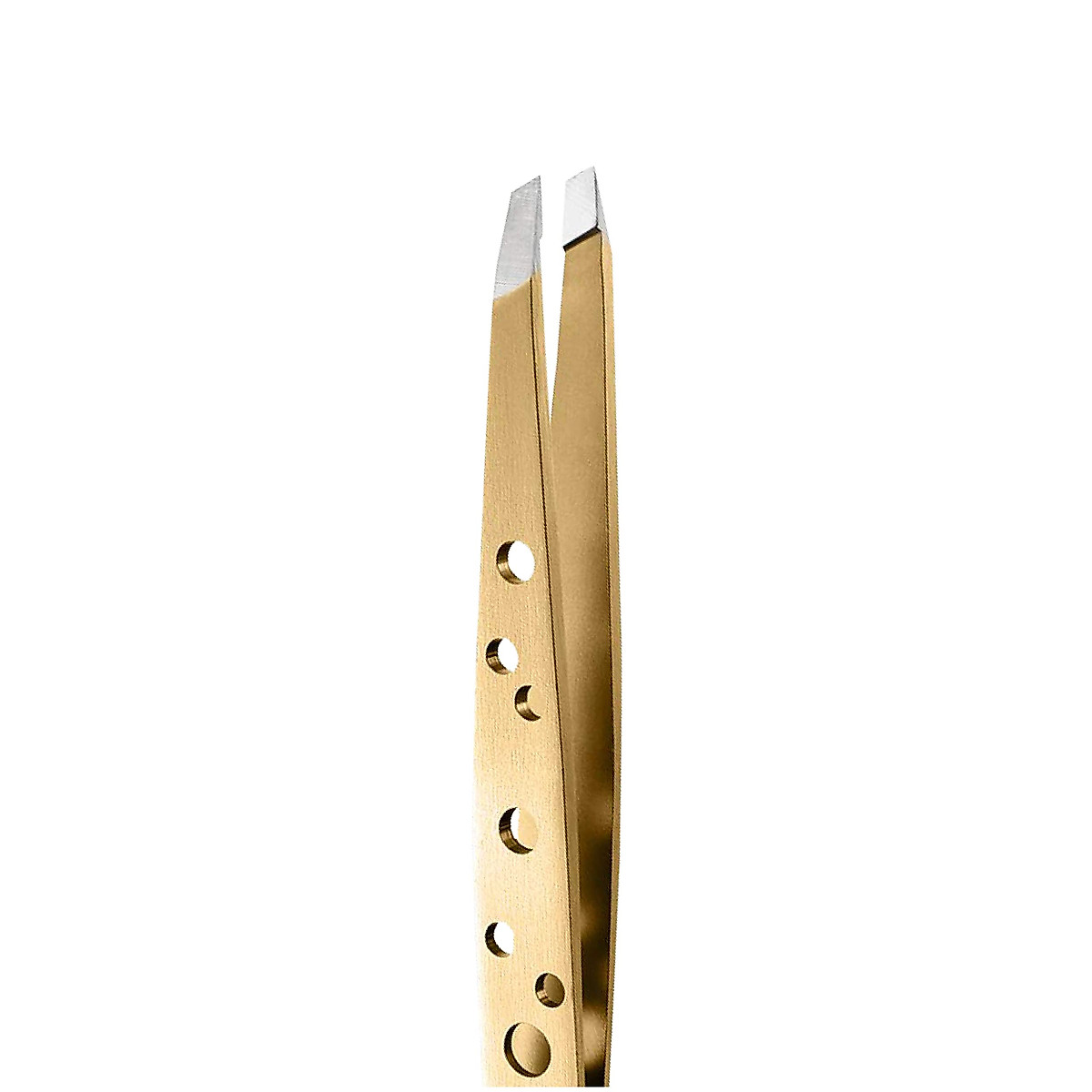 Rubis Hole Pattern Classic Stainless Steel Slanted Tweezers For Precise Eyebrows and Hair Removal, 1K111REDGOLD, Red Gold, The Elegance Collection,Rubis Switzerland Swiss Made World Renowned Precision