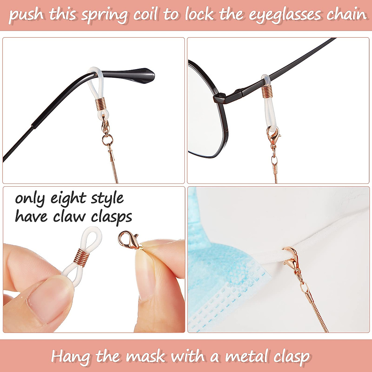 Weewooday 12 Pieces Eyeglasses Chains Beaded Sunglasses Strap Holder Elegant Necklace Holder Chain for Women（Rose Gold, Silver）