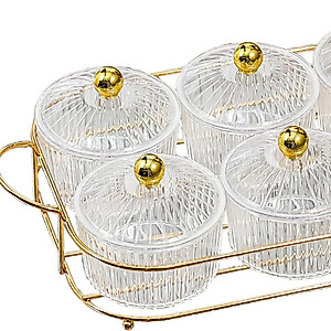 Light Luxury Nut and Candy Serving Tray Serving Container with Holder Food Storage Preserved Tray Dried Fruit Salad Plate for Candies Picnic, Clear 6 Bowls