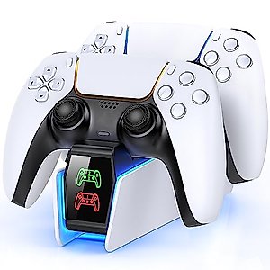 PS5 Controller Charger Station for Playstation 5 Dualsense Controllers with LED Light UP Dual Stand Charger Dock, PS5 Controller Charging Station Accessories for DualSense Edge Charging