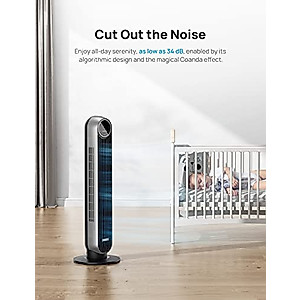 Dreo Nomad One S Smart WiFi Tower Fan with Remote, Alexa Fan,Silver,36inch,DR-HTF007S-Vine