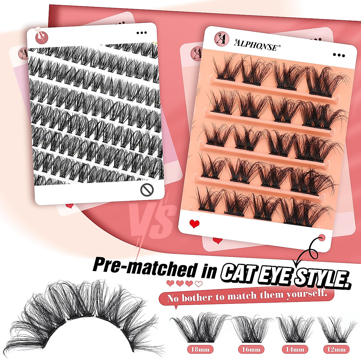 Lash Extension Individual Lashes Wispy Lash Clusters 18mm Cat Eye Cluster Lashes D Curl Eyelash Clusters DIY at Home Faux Mink Eyelash Extensions by ALPHONSE(72Pcs)