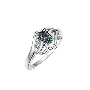 RYLOS Rings for Women 14K White Gold Ring Classic Style Birthstone Ring 6X4MM Gemstone & Diamonds June Alexandrite Jewelry for Women Size 10