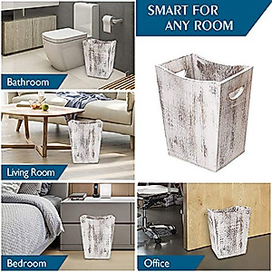 Honest Wood Trash Can,Rustic Farmhouse Style Wastebasket Bin with Handle for Living Room,Bedroom,Bathroom,Kitchen,Office(White)