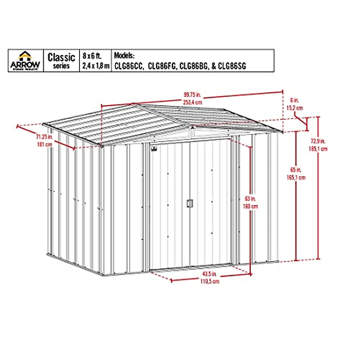 Arrow Classic Steel Storage Shed, 8x6, Sage Green