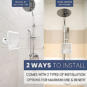 Fogless Shower Mirror for Shaving with Upgraded Suction, Anti Fog Shatterproof Surface and 360° Swivel - Includes Optional Hook Accessory To Transform Suction Mirror Into Hanging Mirror - 6.3" x 6.3"