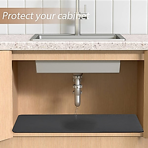 Under Sink Mat Liner for Kitchen 34" x 22",Absorbent Mats for Below Sinks,Quick Dry Under Sink Liner Drip Tray,Waterproof Cabinet Protector/Shelf Liners,Slip Resistant,Cut to Fit Cabinets,Washable