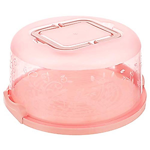 Hemoton Pink Round Cake Box Carrier Plastic Muffin Pie Carrying Box Bakery Dessert Container Holder with Handle Snap Cake Box Keeper 25X25X13CM