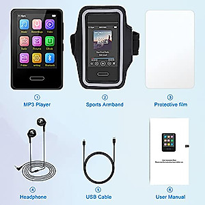 Tenwaa MP3 Music Player with Bluetooth: 16GB Portable Touchscreen Speaker Digital Lossless Sound Hi-Fi for Walking Running FM Radio - Supports up to 128GB TF Card (Black)