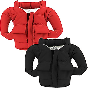 OUYOOLE Drinkware Jacket,2 Pack Beverage Jacket, Perfectly Packaged Coozy for Cans, Funny Can Cover Gifts for Women, Men, Mom, Dad and Boyfriend(Red+Black)