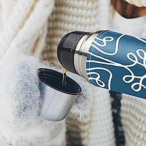 Stainless Steel Leather Vacuum Insulated Mug Vintage Flower Texture Thermos Water Bottle for Hot and Cold Drinks Kids Adults 16 Oz
