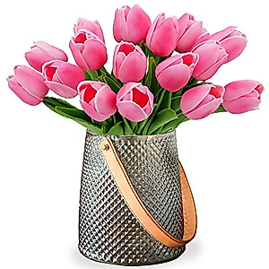 30pcs Real Touch Tulips PU Artificial Flowers, Fake Tulips Flowers for Arrangement Wedding Party Easter Spring Home Dining Room Office Decoration. (Pink, 14" Tall)