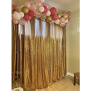 WISPET Gold Sequin Backdrop Curtains 1 Panel 8FTx8FT Glitter Gold Photo Backdrop Drapes Party Wedding Baby Shower Curtain Sparkle Photography Background