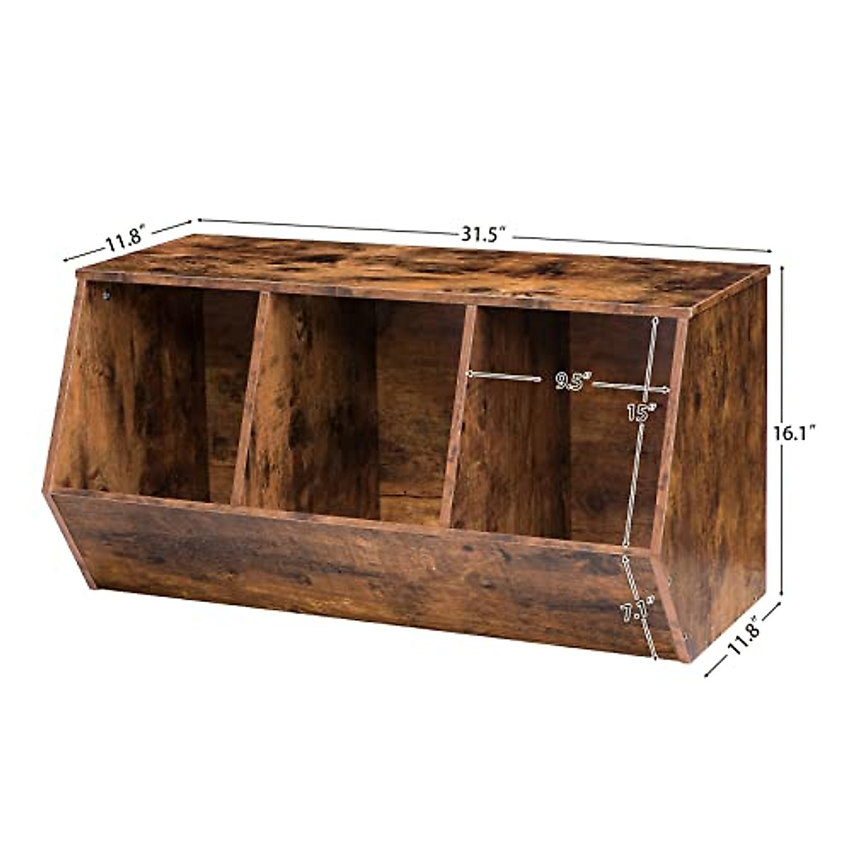 HOOBRO Toy Storage Cubby, Kids Bookshelf, Stackable 3-Bin Toy Storage Cabinet, Bookcase Footboard, Children's Toy Shelf, Suitable for Children's Room, Playroom, Hallway, Rustic Brown BF30CW01