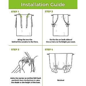 AMZRicher Gold Floral Tie Up Curtains for Window, Black White Clock Minimalist Geometry Thermal Insulted Balloon Shade Adjustable Rod Pocket Curtains Valance Panels for Kitchen Bathroom Café 46 x 63