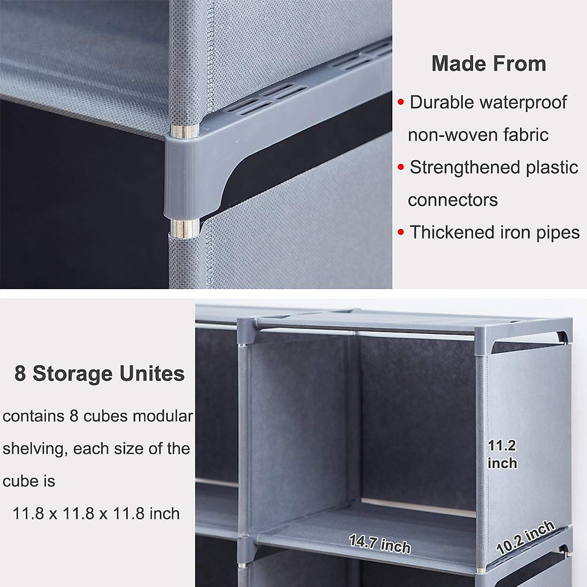 COPREE 4-Shelf 8 Cube Bookshelf(Grey)