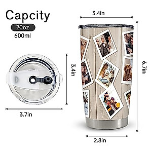 Personalized Tumbler with Pictures for Men Women,Custom Insulated Travel Mug with Lid,20oz Stainless Steel Coffee Cup Gifts for Father's Day Mother's Day Birthday Anniversary-12 Photos