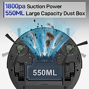 EICOBOT Robot Vacuum Cleaner,Tangle-Free Suction, Quite,Ultra Slim,Automatic Self-Charging,550ml Large Dustbin, Good for Pet Hair,Hard Floor and Low Pile Carpet,R20,Star Black