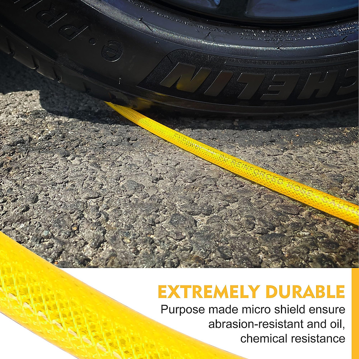 FYPower Air Compressor Hose 1/4 Inch x 100 Feet Reinforced Polyurethane (PU) Air Hose with Fittings, Bend Restrictors, 1/4" Industrial Quick Coupler and Plug Kit, Yellow