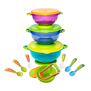 Baby Bowls Feeding Set with Baby Fork and Baby Spoons BPA Free | Toddler Bowls with Baby Food Masher | Suction Baby Bowl for Toddlers with Toddler Utensils |Baby Bowls with Suction | Baby Shower