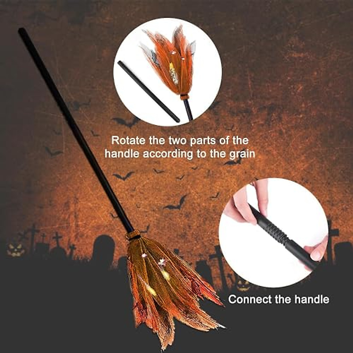 Halloween Witch Broom, LED Lighted Witch Broomstick, Glow in The Dark Witch Broom, Halloween Party Costume Decoration Cosplay Props for Halloween Costume Decoration (3 Pack)