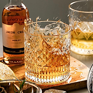 Crystal Whiskey Glass, 11.3 oz Old Fashioned Whiskey Glass, Rotating Rock Glass Drinking Bourbon/Scotch Whisky/Cocktails/Cognac/Rum/Vodka, Perfect Gifts for Dad/Husband/Father/ Men Brother (Cup No.2)