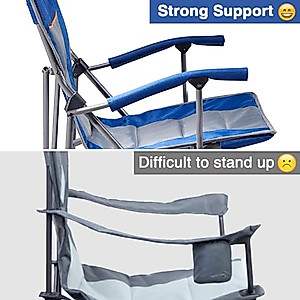 EVER ADVANCED Folding Camping Chair with Cup Holder Quad Padded Arm, Outside Portable Collapsible Steel Frame Oversized Heavy Duty Supports 300 lbs